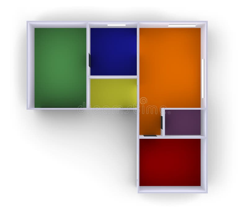 3d: Open View of a Single Story Home Stock Illustration - Illustration ...