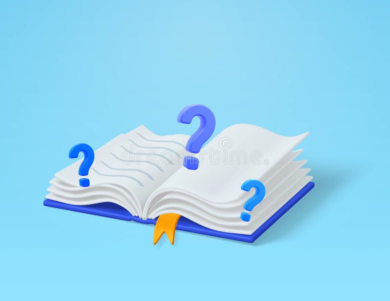 3d Opened Book with Question Marks, Isolated on Background. Concept for ...