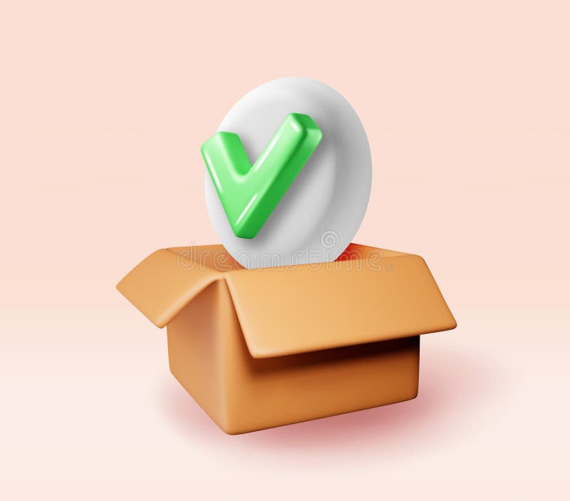 3d Opened Delivery Box with Checkmark Isolated Stock Illustration ...