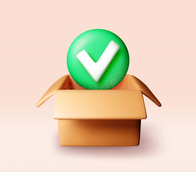 3d Opened Delivery Box with Checkmark Isolated Stock Vector ...