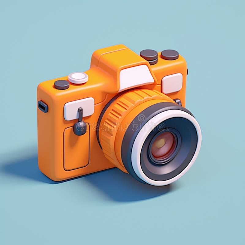 A 3d Orange Camera on Sky Blue Background Generative AI Stock ...