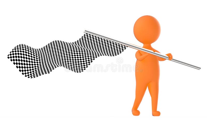 3d Orange Character Waving a Checker Flag Stock Illustration ...
