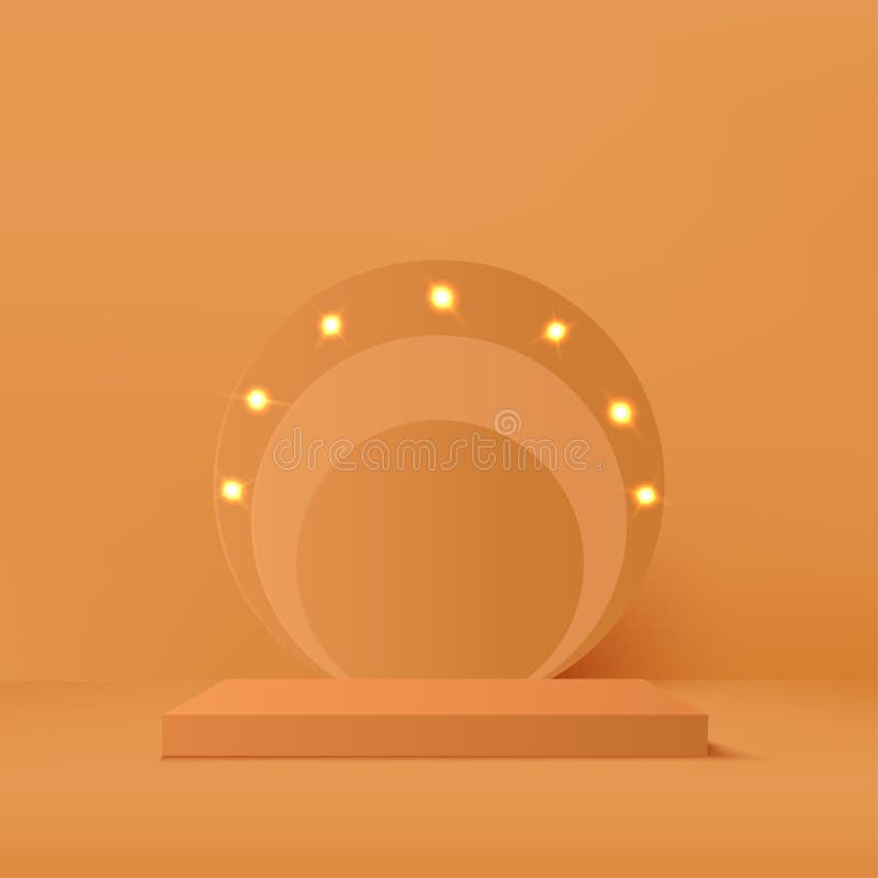 3d Orange Color Podium with Lighting and Minimal Orange Wall Scene ...