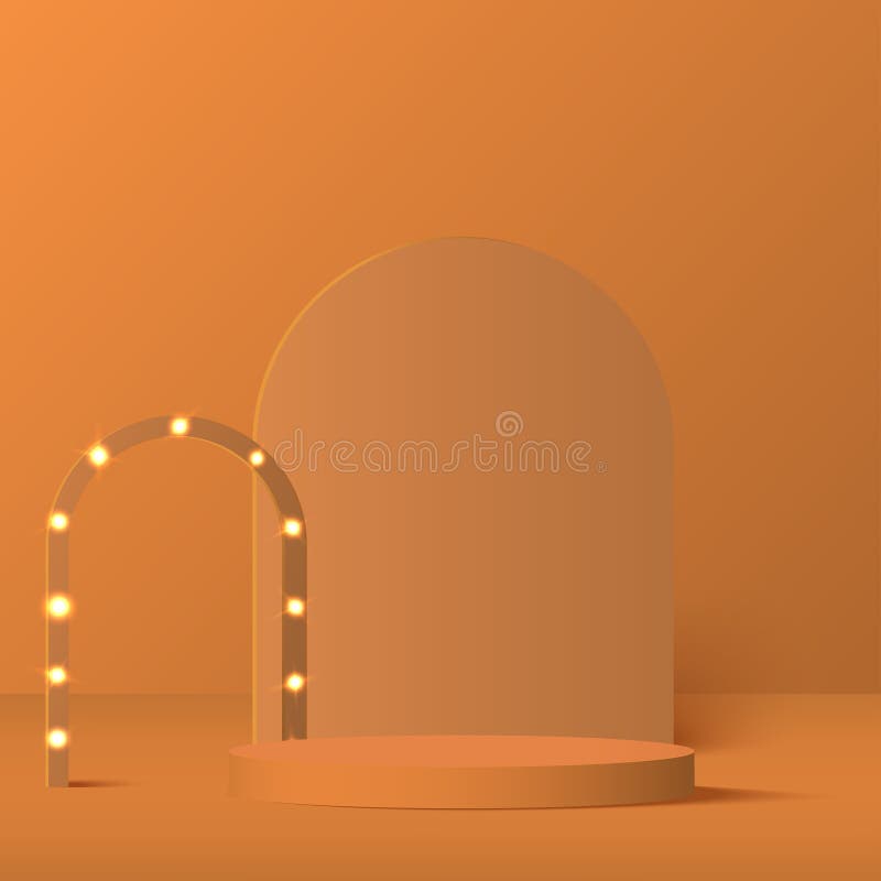 3d Orange Color Podium with Lighting and Minimal Orange Wall Scene ...