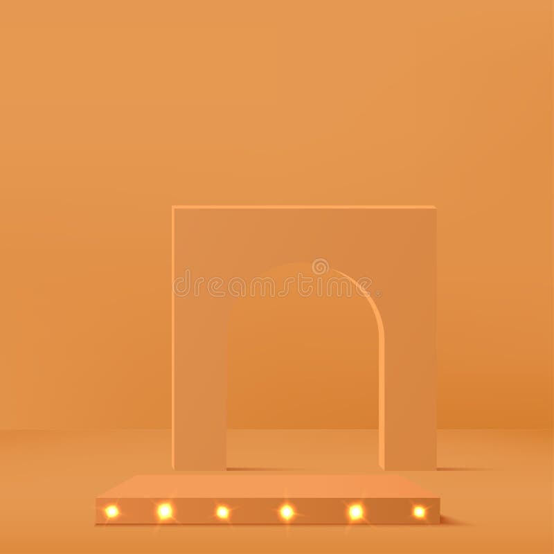 3d Orange Color Podium with Lighting and Minimal Orange Wall Scene ...