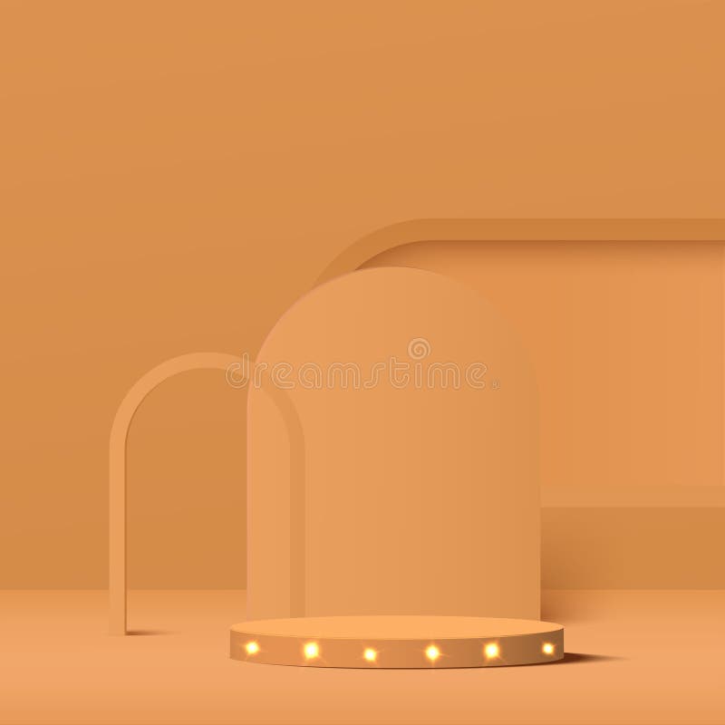 3d Orange Color Podium with Lighting and Minimal Orange Wall Scene ...