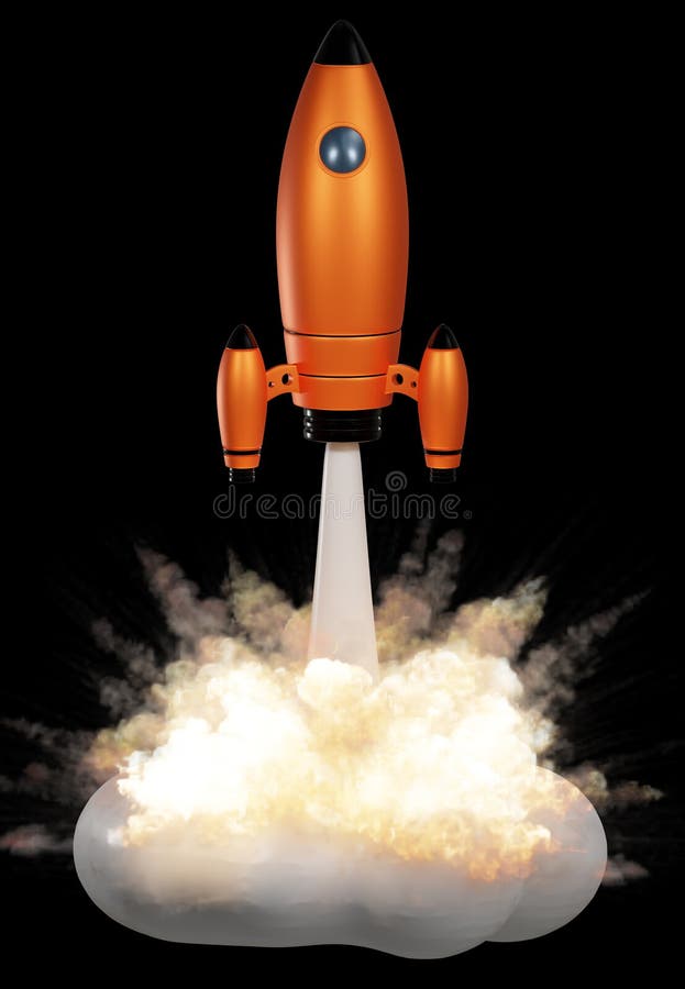 3d Orange rocket launching stock illustration. Illustration of flying ...