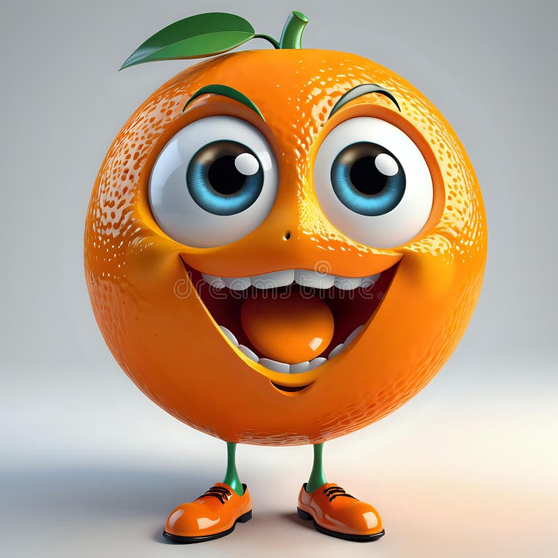 3D Orange with a Surprised Expression and Wide Round Eyes, Featuring a ...