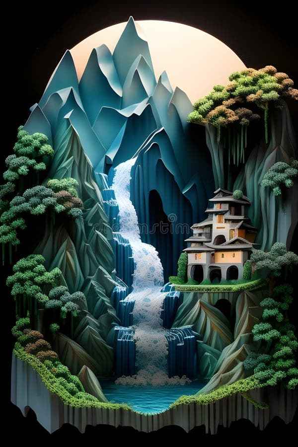 3D Origami Paper Cut Wallpaper for Lock Screen. Stock Illustration ...