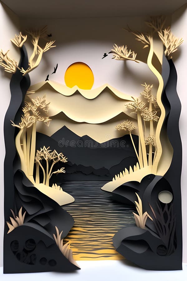 3D Origami Paper Cut Wallpaper for Lock Screen. Stock Illustration ...