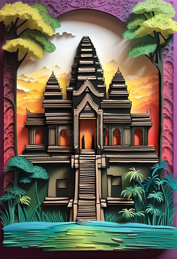 3D Origami Paper Cut Wallpaper for Lock Screen. Stock Illustration ...