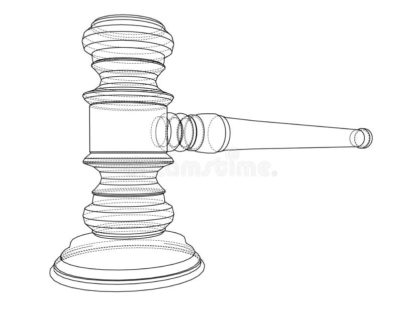 3D Outline Gavel. 3d Illustration Stock Illustration - Illustration of ...