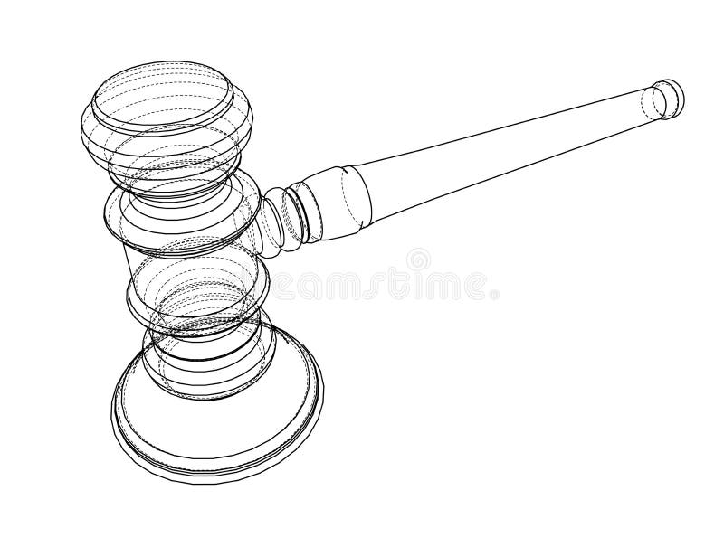 3D Outline Gavel. Vector Rendering of 3d Stock Vector - Illustration of ...