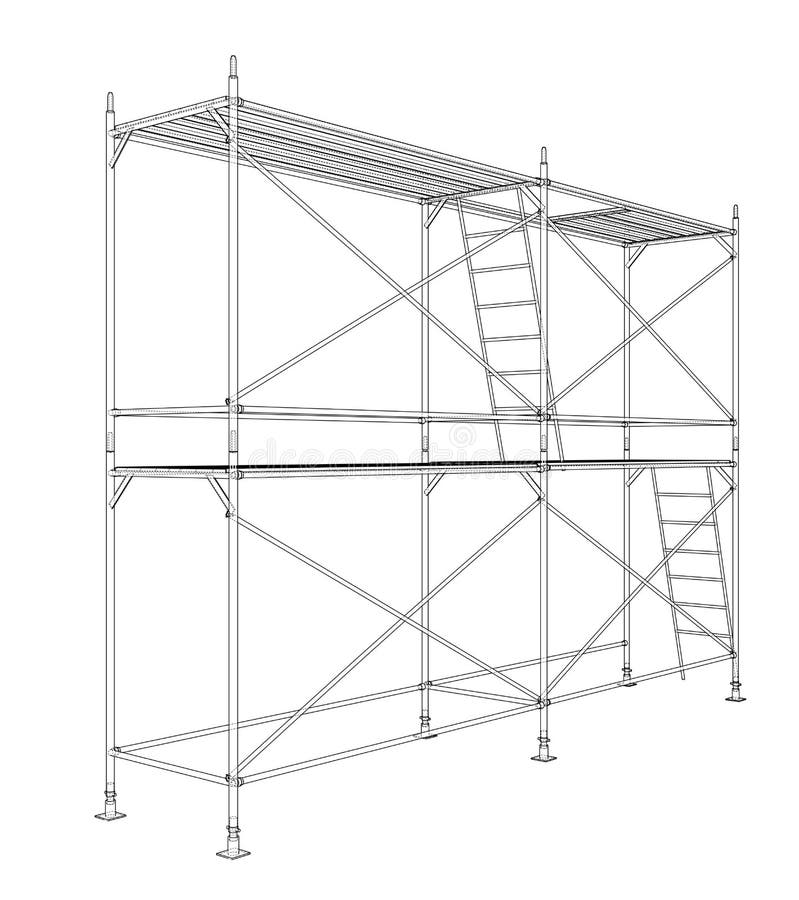 3d Outline Scaffold Vector Rendering Of 3d Stock Vector Illustration Of Business Building