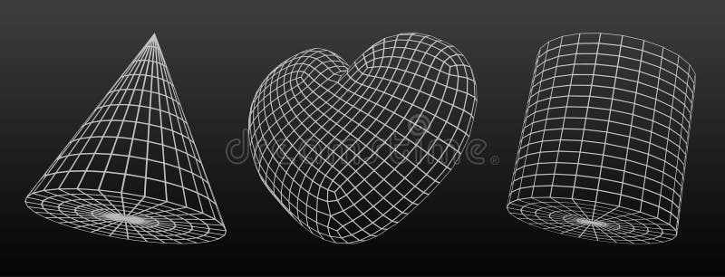 3d Outline Wireframe Geometric Shapes Stock Illustration - Illustration ...