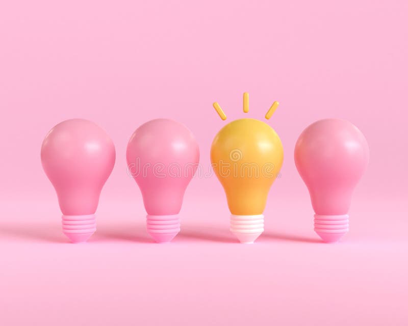 3d Outstanding Light Bulb Different Pink Light Bulbs. Creative Thinking ...