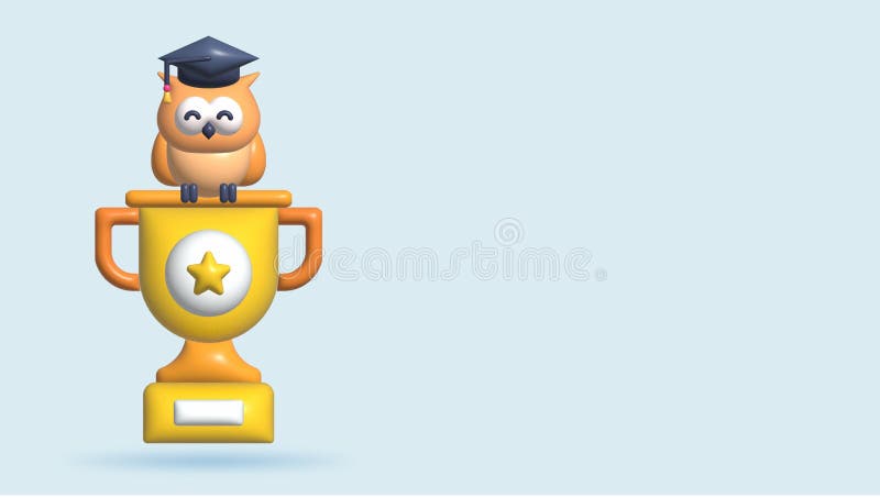3d Owl Illustration Use Graduation Cap and Diploma and Champion Trophy ...