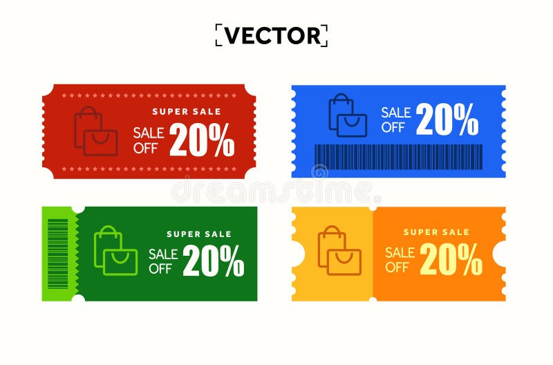 3d Pack of Coupons with Different Color, Shopping Icon, Barcode and ...