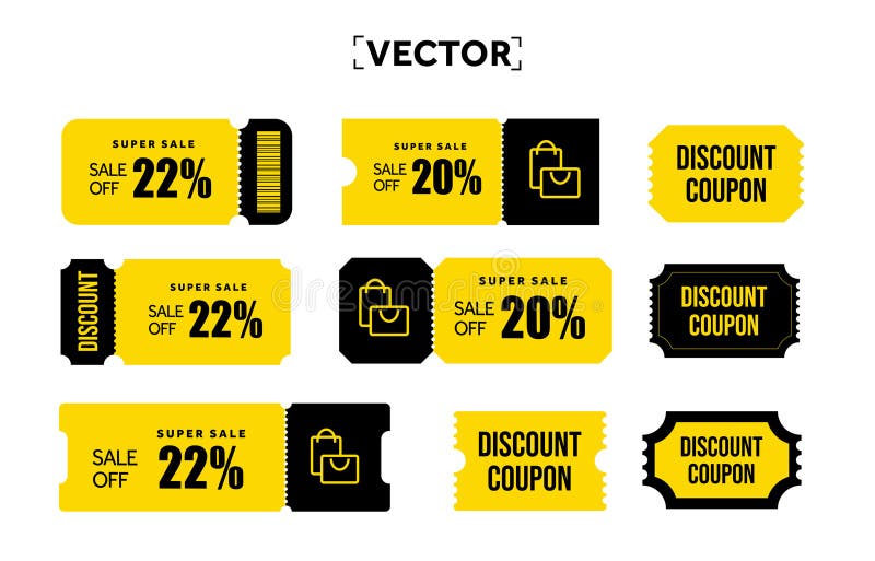 3d Pack of Coupons in Yellow Color, Shopping Icon, Barcode and Shape ...
