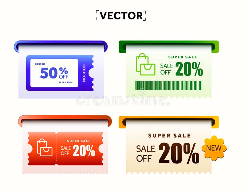 3d Pack of Printing Coupons with Different Color, Shopping Icon ...