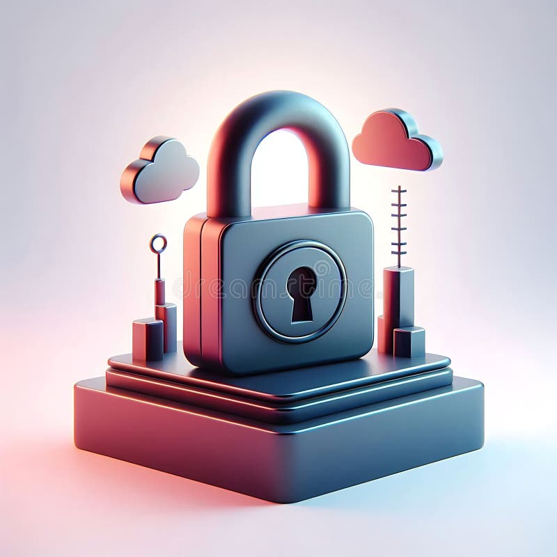 3D Padlock with Cloud Icons on a Pedestal. Concept of Cloud Security ...