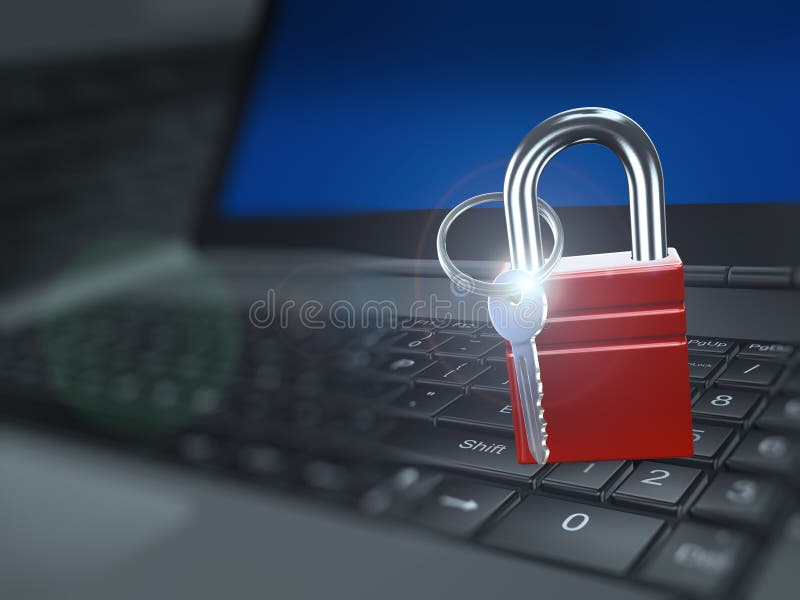 3d Padlock with Key on Laptop Keyboard Stock Illustration ...
