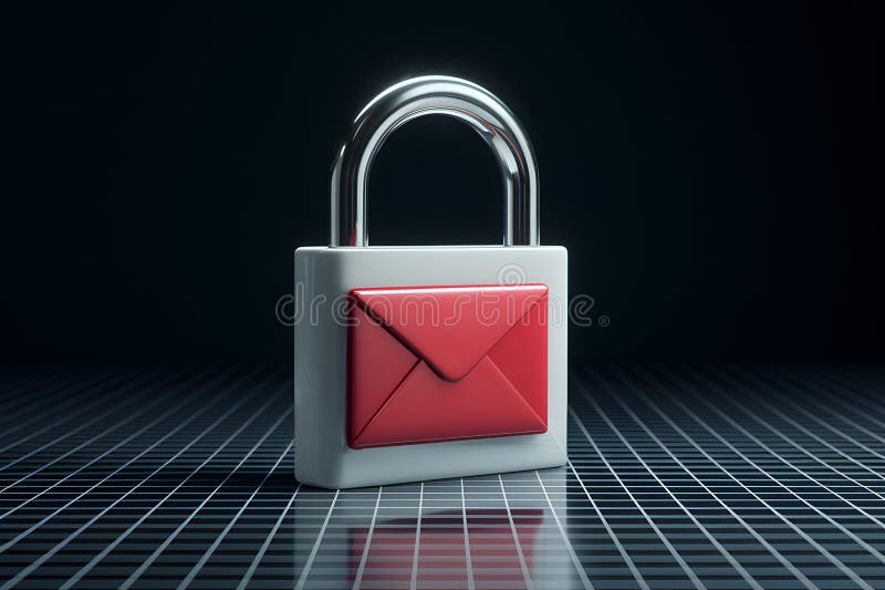 3D Padlock with Red Envelope on Grid Surface, Symbolizing Secure ...