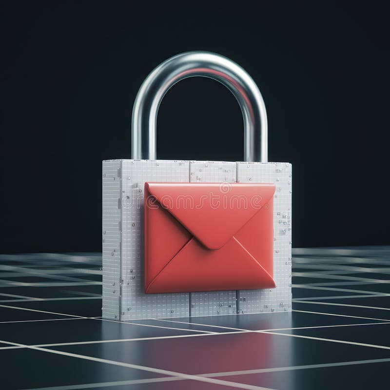3D Padlock with Red Envelope on Grid Surface, Symbolizing Secure ...