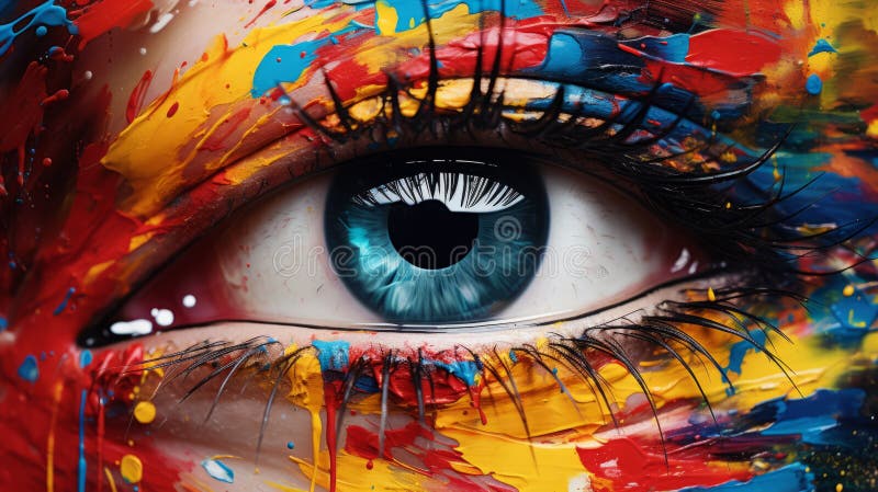 Colorful Eye Painting with Abstract Paint Splashes - Realistic ...