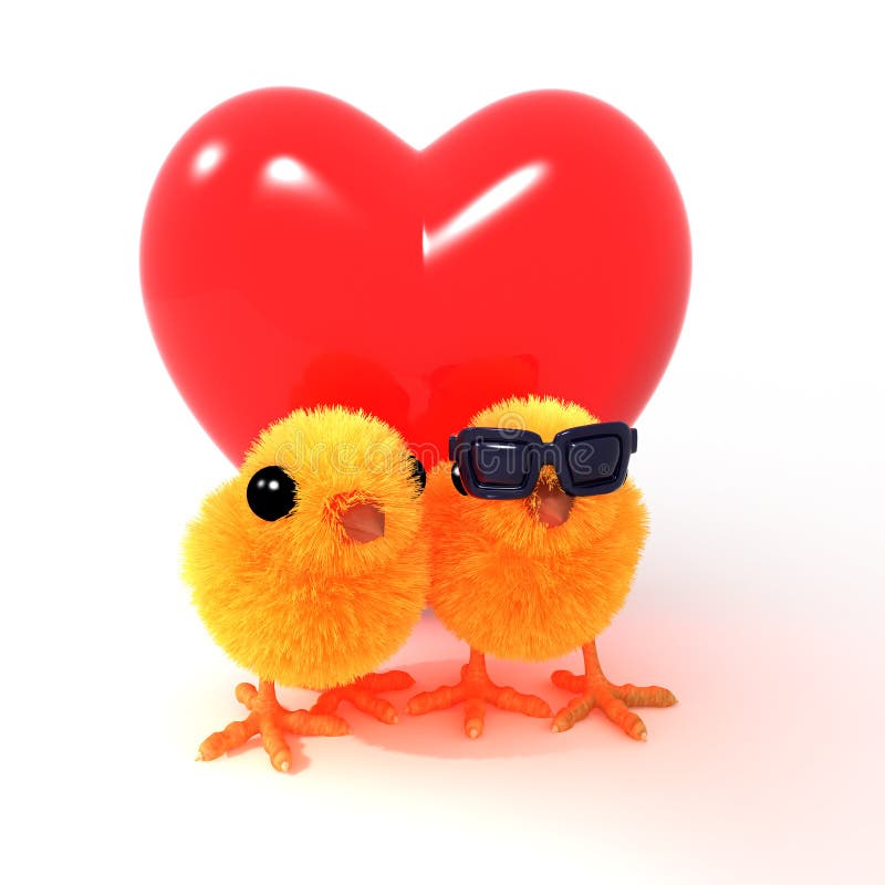3d Pair of Easter Chicks in Front of Red Heart Stock Illustration ...