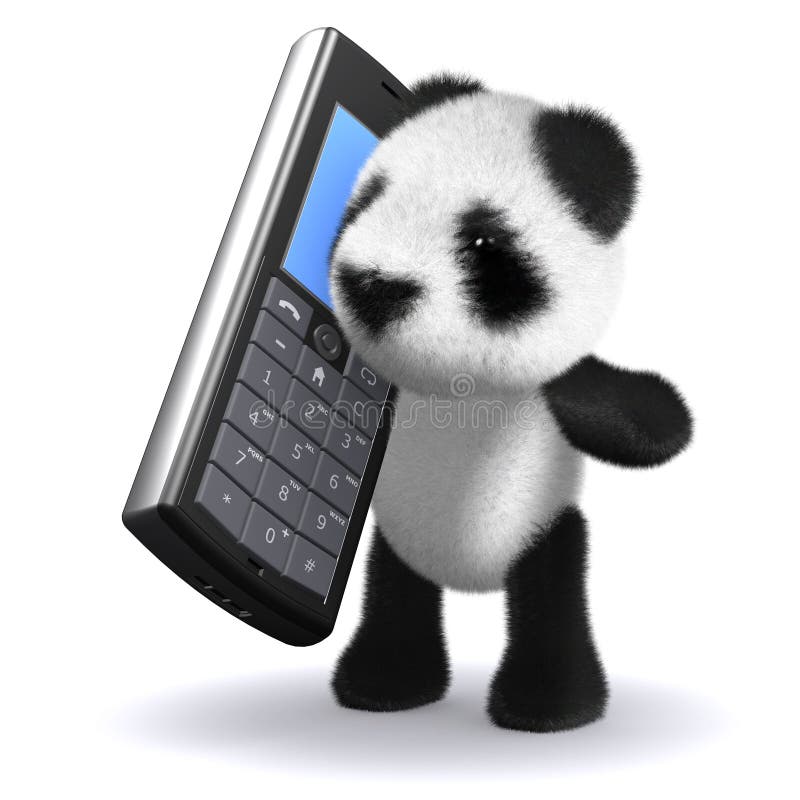 3d Panda Bear Chatting on Mobile Phone Stock Illustration ...