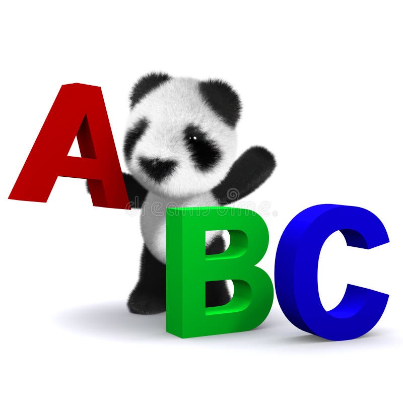 3d Panda Bear Learns the Alphabet Stock Illustration - Illustration of ...