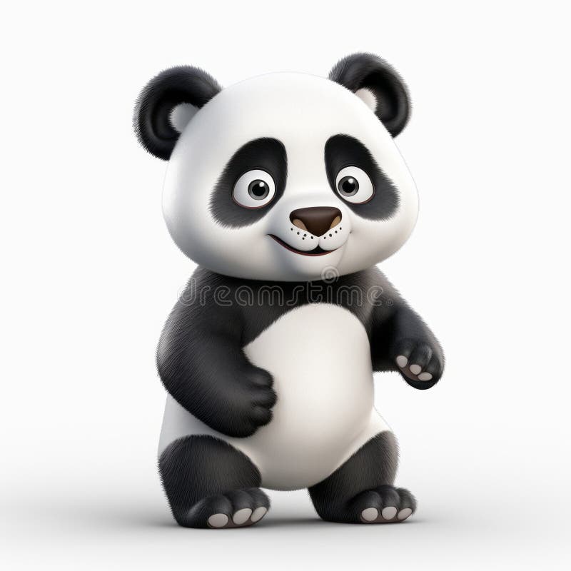 Adorable 3d Panda Model in Cel Shading on White Background Stock ...
