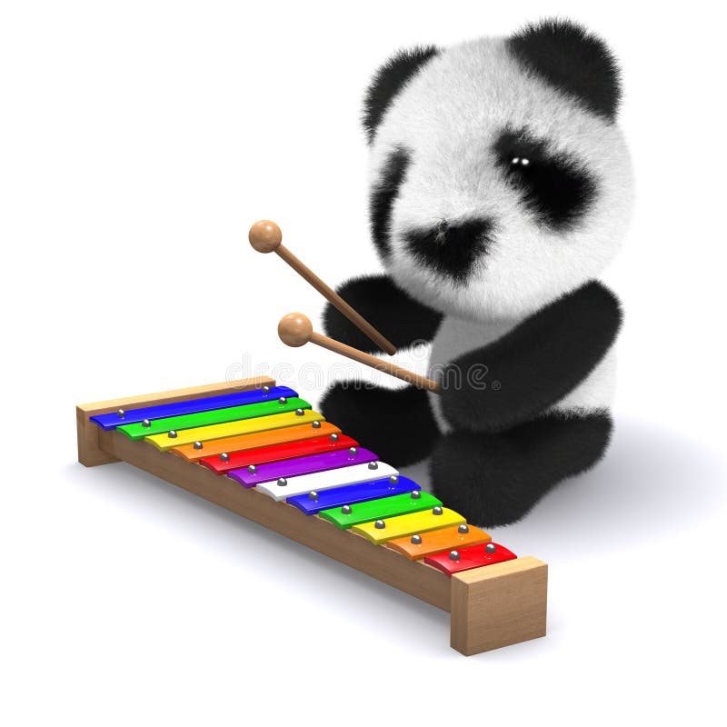 3d Panda Plays Beautiful Music Stock Illustration - Illustration of ...
