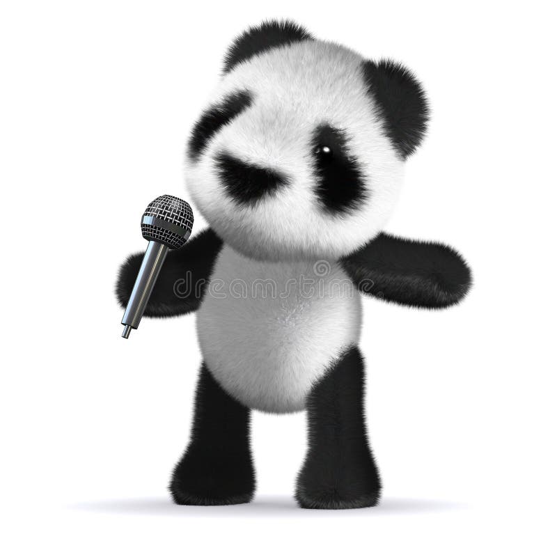Panda Singer in Blue Headphones, with a Raised Paw Singing into the ...