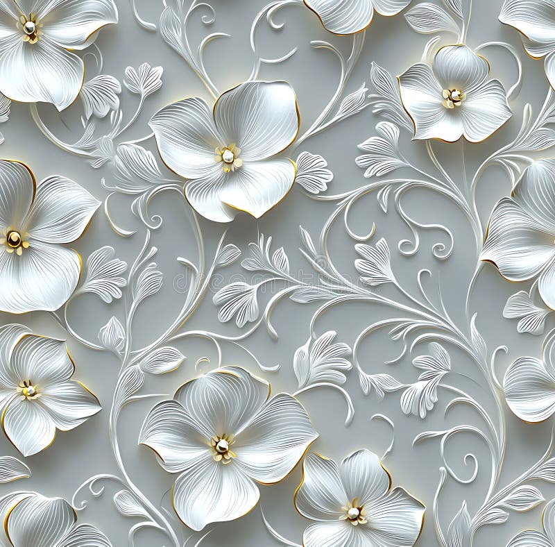 3d Pansy Flowers, Embossed Wallpaper Seamless Pattern Stock ...