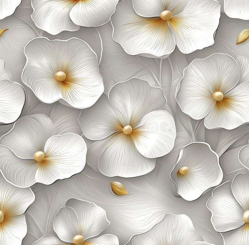 3d Pansy Flowers, Embossed Wallpaper Seamless Pattern Stock ...