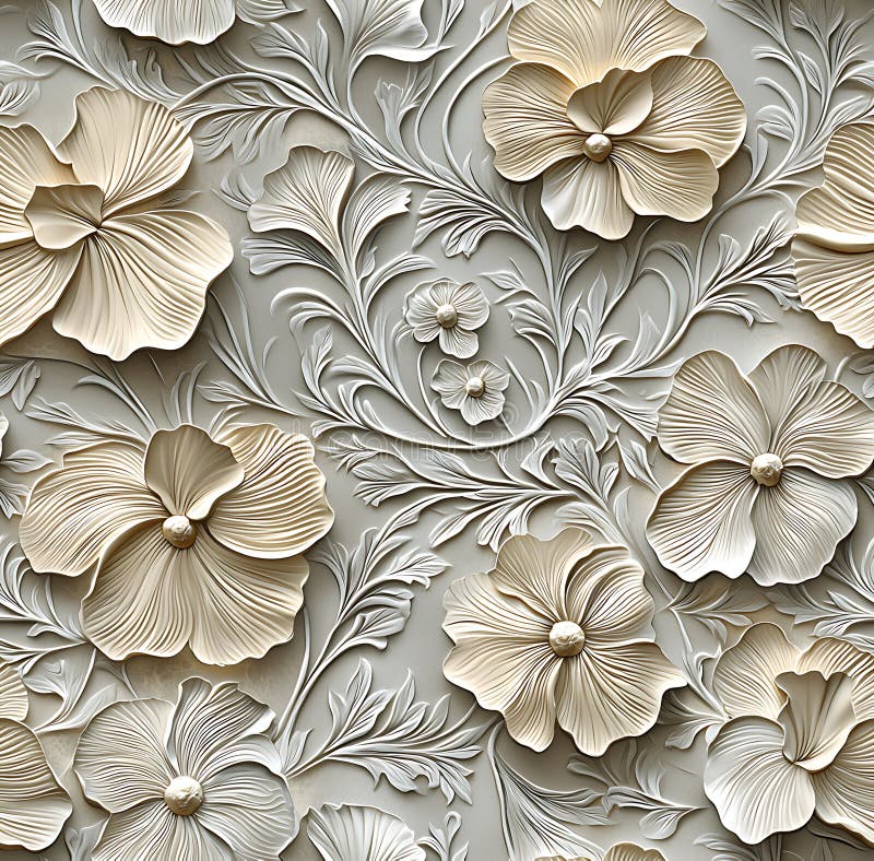 3d Pansy Flowers, Embossed Wallpaper Seamless Pattern Stock Illustration - Illustration of roses ...
