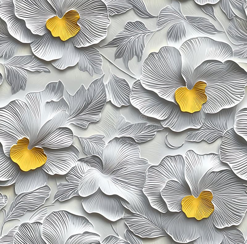 3d Pansy Flowers, Embossed Wallpaper Seamless Pattern Stock ...