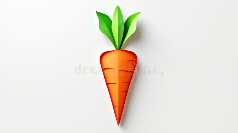 3D Paper Art Carrot Illustration with Green Leaves on White Background ...