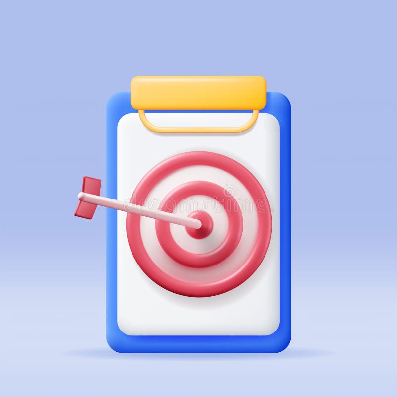 3D Paper Clipboard and Target with Arrow Stock Vector - Illustration of ...