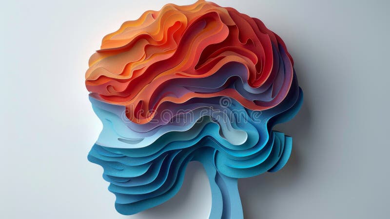 3D Paper Cut Brain Representing Mental Health Layers Stock Illustration ...