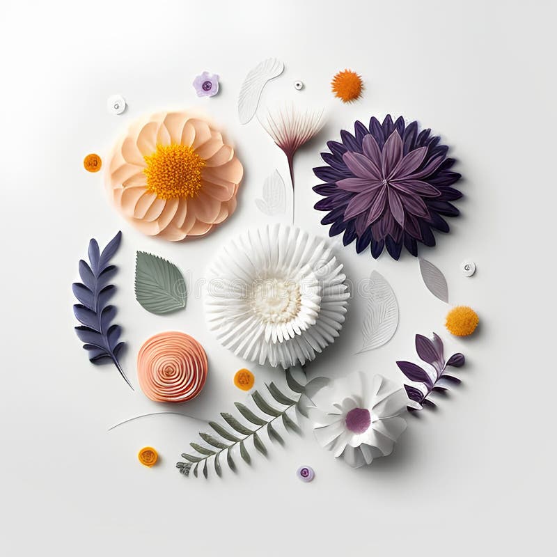 3d Paper Cut Flowers and Leaves on White Background. Vector ...