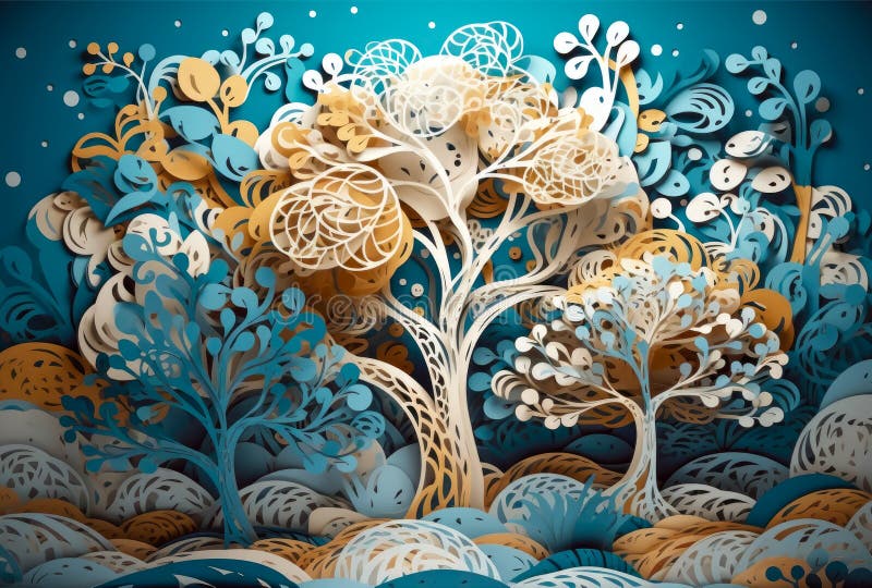 A Paper Cut of a Tree in the Middle of a Forest. Generative AI Stock ...