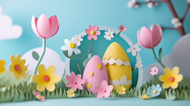 3D Paper Cutouts Easter Card Handcrafted Stock Illustration ...