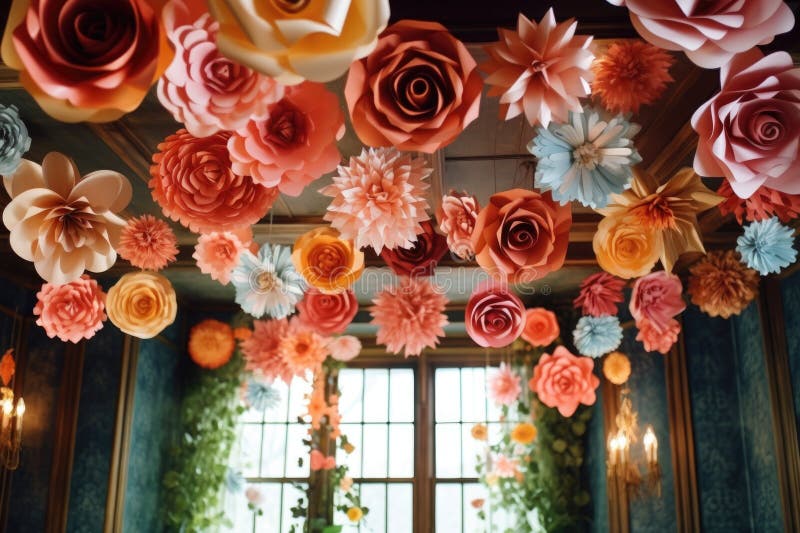 3d Paper Flowers Hanging from Ceiling, Dreamy Atmosphere Stock ...