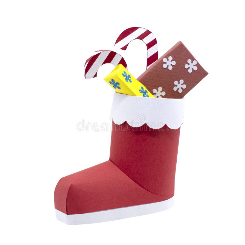 3d Paper Santa Boot with Gifts Isolated on White Stock Photo - Image of ...