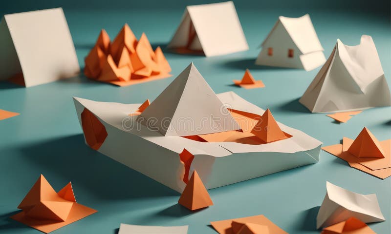 3D Paper Sculpture Features White Triangular Base, Orange Triangular ...