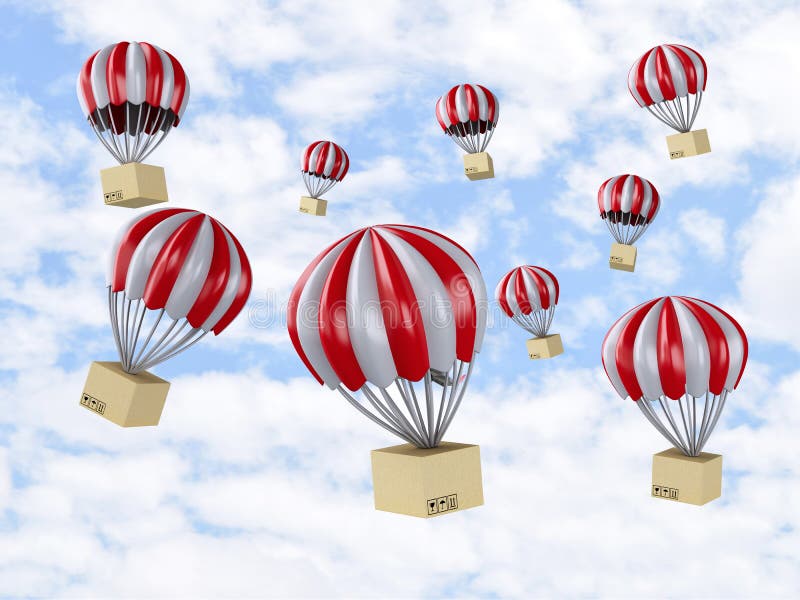 3d Parachute with Cardboard Boxes. Stock Illustration - Illustration of ...