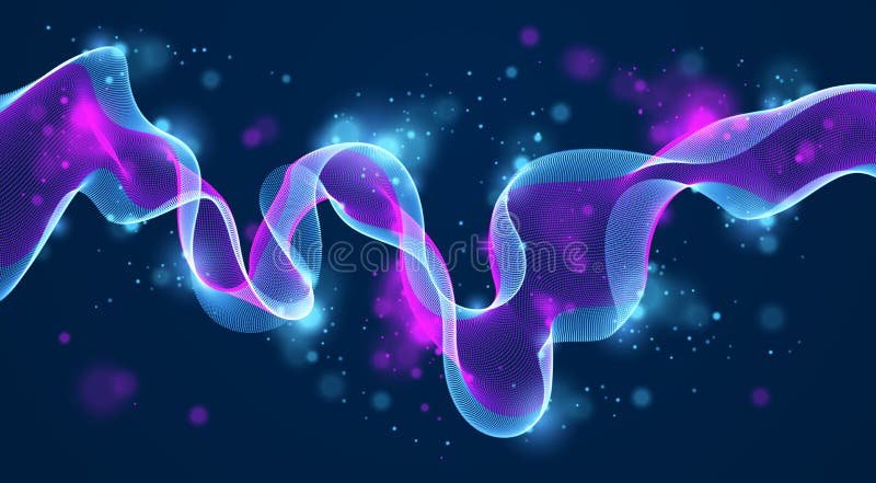 3d Particles Mesh Array, Sound Wave Flowing Over Dark Background ...